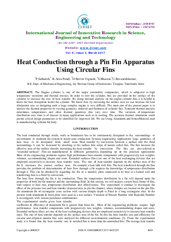 (PDF) Heat Conduction through a Pin Fin Apparatus Using Circular Fins ...