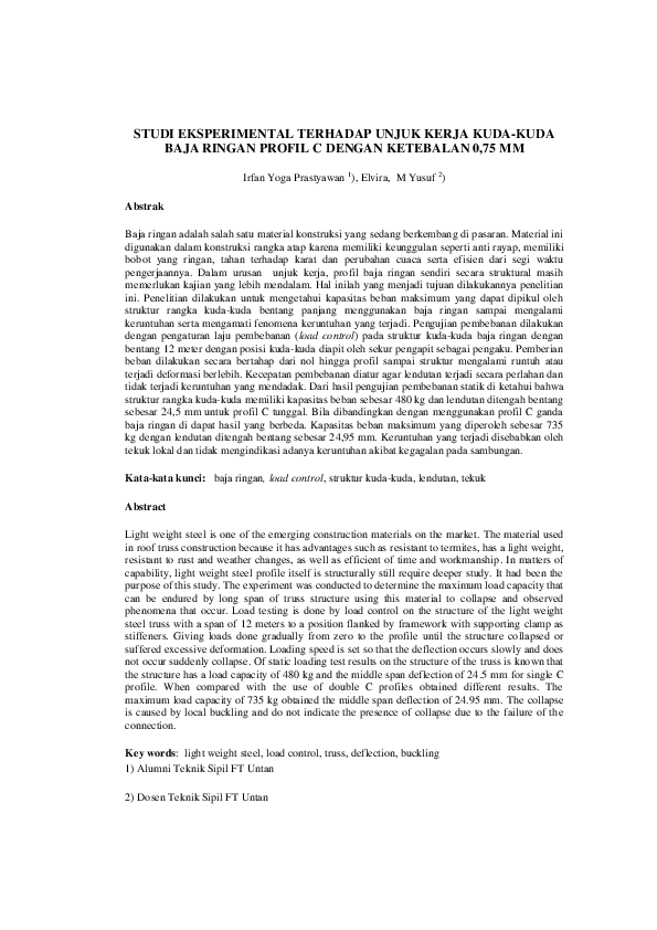 (PDF) Studi Eksperimental Terhadap Unjuk Kerja Kuda-Kuda Baja Ringan ...