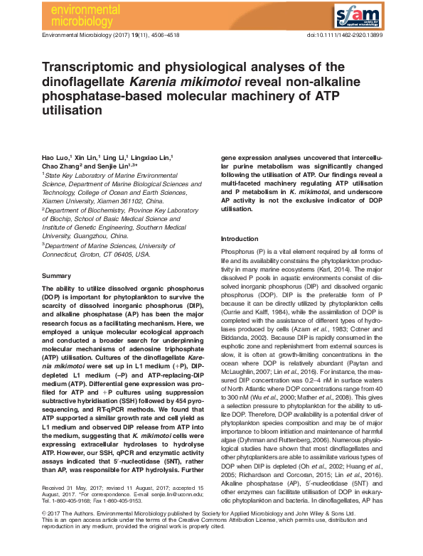 (PDF) Transcriptomic and physiological analyses of the dinoflagellate Karenia mikimotoi reveal ...
