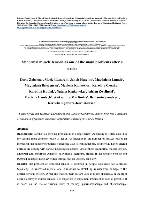 (PDF) Abnormal muscle tension as one of the main problems after a stroke