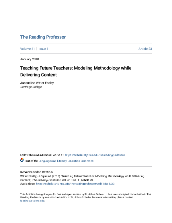 (PDF) Teaching Future Teachers: Modeling Methodology while Delivering ...