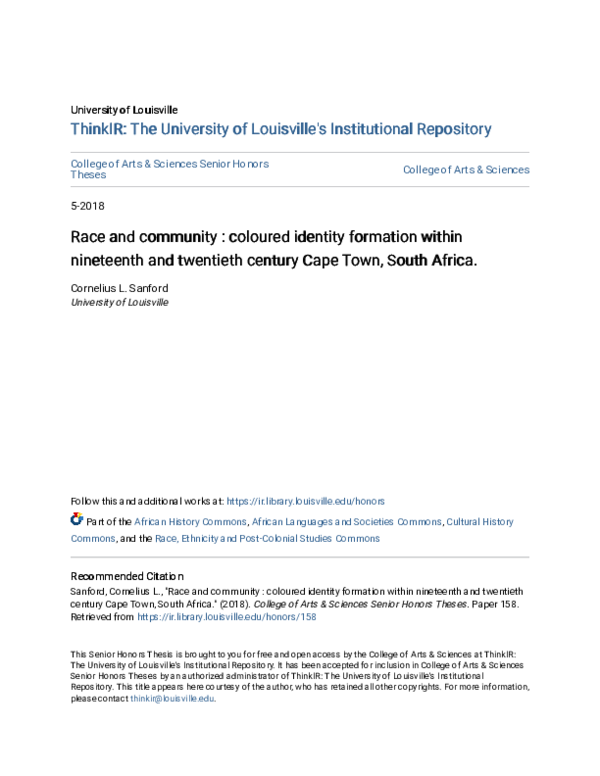 (PDF) Race and community : coloured identity formation within ...