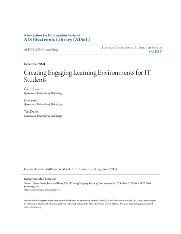 (PDF) Creating Engaging Learning Environments for IT Students