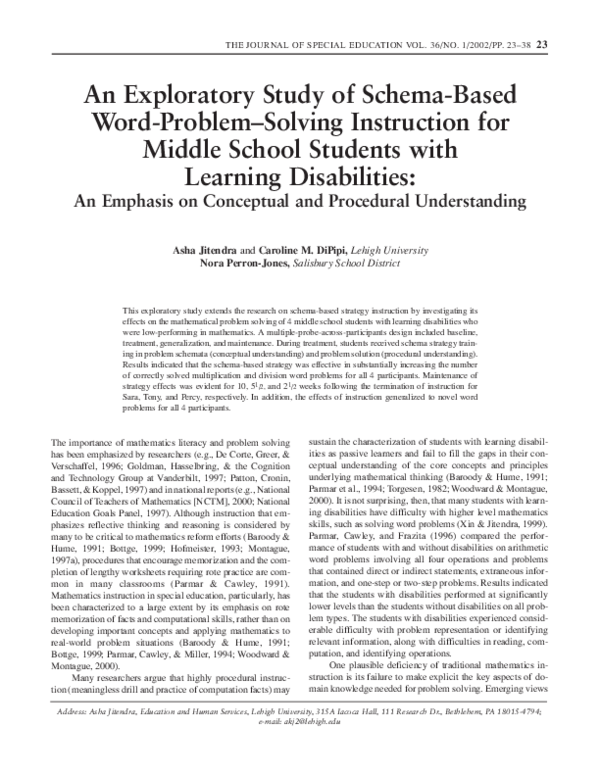 (PDF) An Exploratory Study of Schema-Based Word-Problem—Solving ...