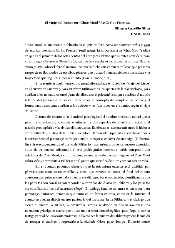 (PDF) El viaje del héroe en "Chac Mool" de Carlos Fuentes