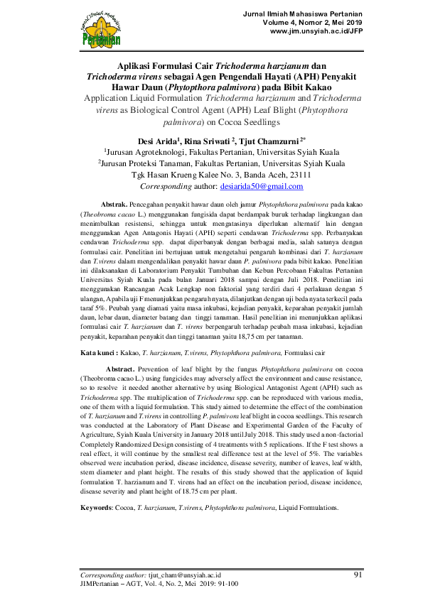 (PDF) Aplikasi Formulasi Cair Trichoderma harzianum dan Trichoderma ...