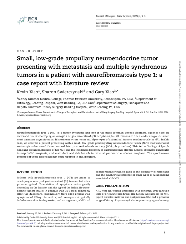 (PDF) Small, low-grade ampullary neuroendocrine tumor presenting with ... (PDF) Small, low-grade ampullary neuroendocrine tumor presenting with ...