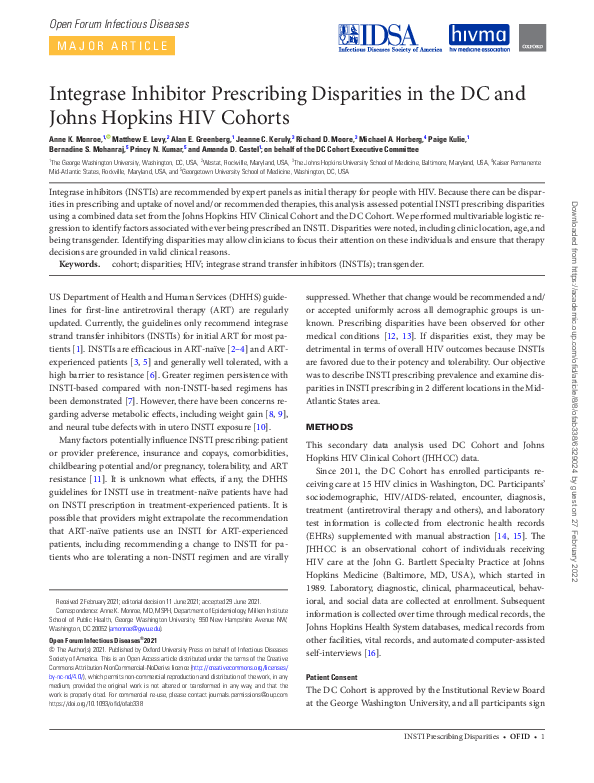 (PDF) Integrase Inhibitor Prescribing Disparities in the DC and Johns ...