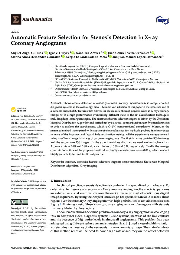 (PDF) Automatic Feature Selection for Stenosis Detection in X-ray Coronary Angiograms | Juan ...
