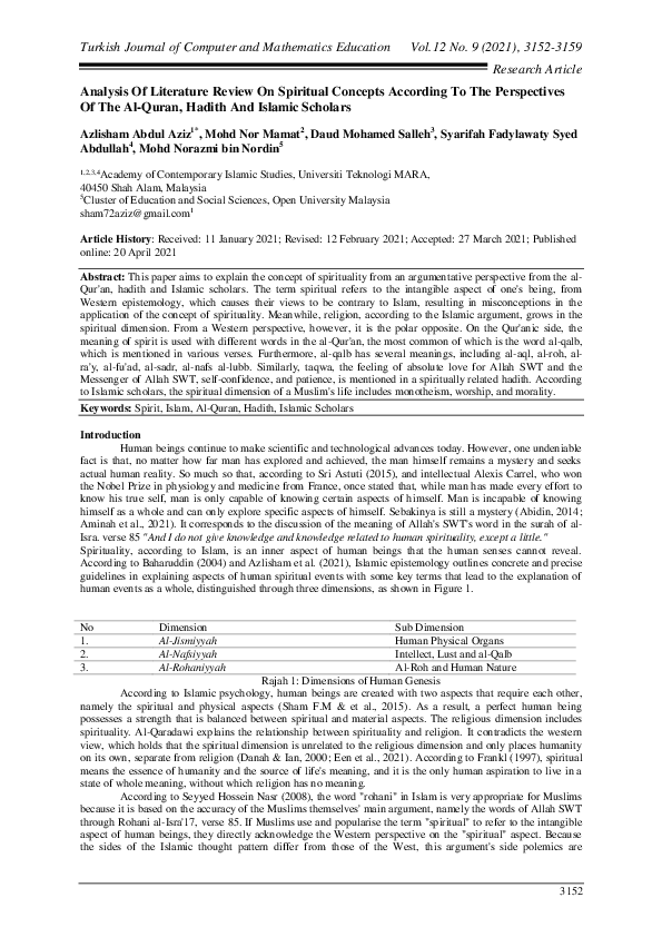 (PDF) Analysis Of Literature Review On Spiritual Concepts According To The Perspectives Of The ...