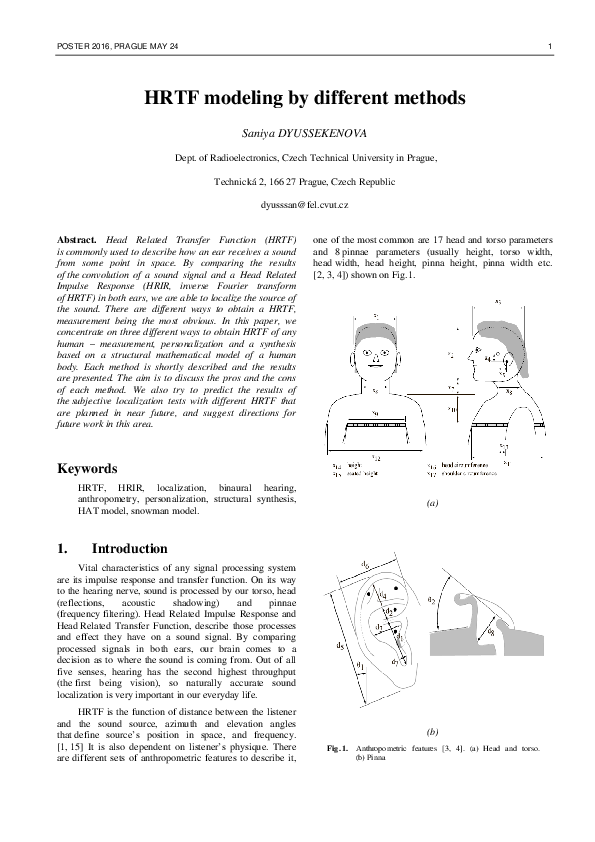 (PDF) HRTF modeling by different methods