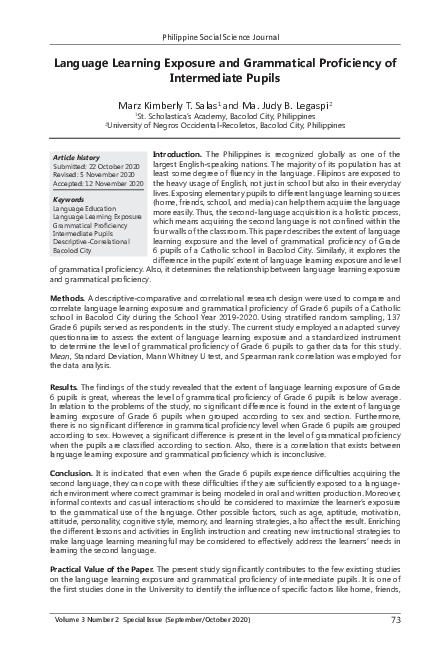 (PDF) Language Learning Exposure and Grammatical Proficiency of ...