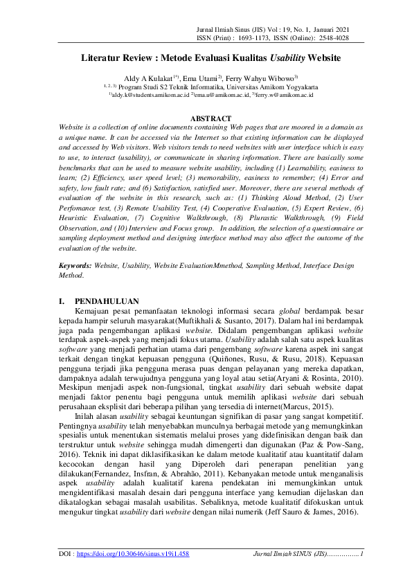 (PDF) Literatur Review Metode Evaluasi Kualitas Usability Website