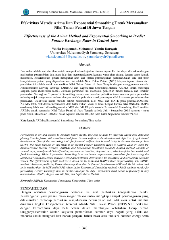(PDF) Efektivitas Metode Arima dan Exponential Smoothing untuk ...