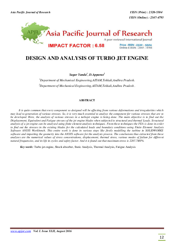 (PDF) Design and Analysis of Turbo Jet Engine
