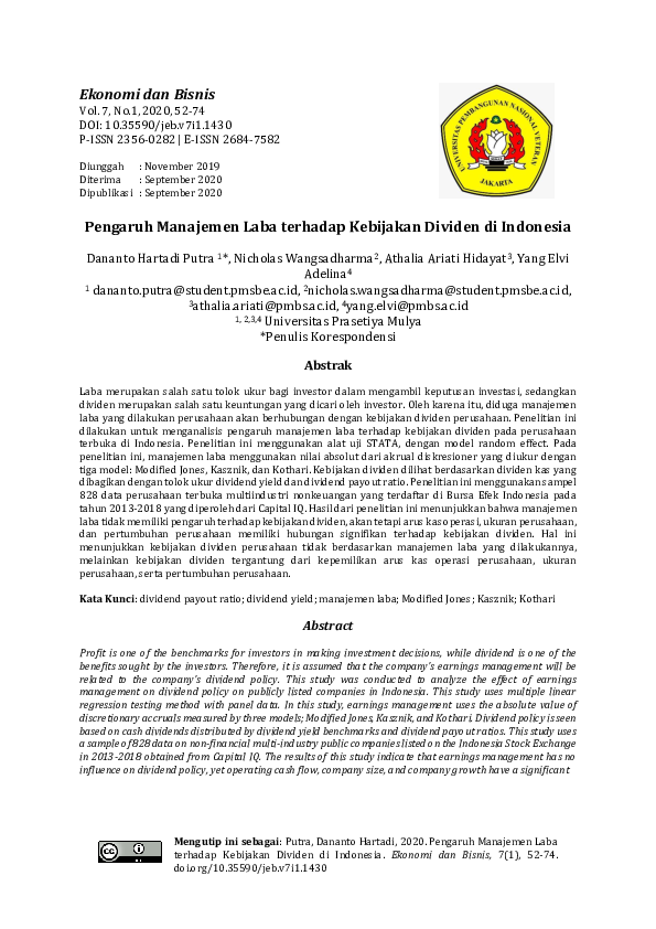 (PDF) Pengaruh Manajemen Laba terhadap Kebijakan Dividen di Indonesia (PDF) Pengaruh Manajemen Laba terhadap Kebijakan Dividen di Indonesia