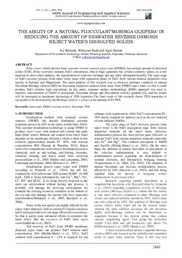 (PDF) The Ability of a Natural Flocculant'Moringa Oleifera' in Reducing ...