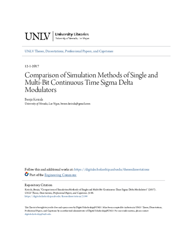 Pdf Comparison Of Simulation Methods Of Single And Multi Bit Continuous Time Sigma Delta