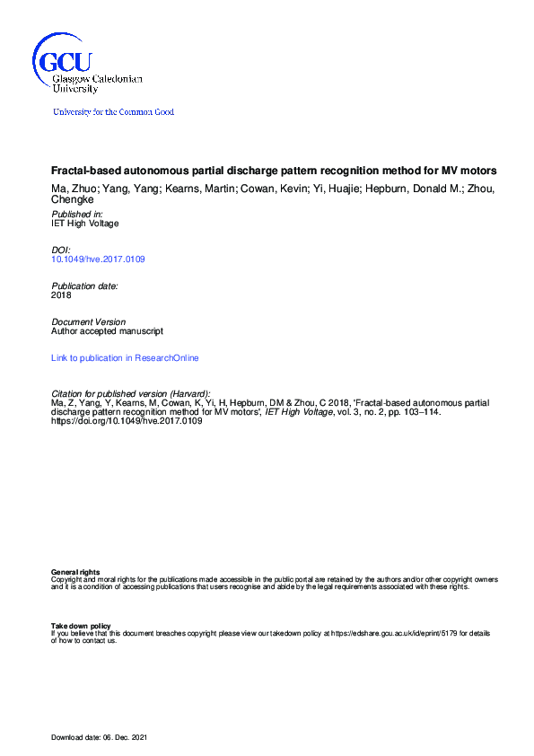 (PDF) Fractal-based autonomous partial discharge pattern recognition method for MV motors