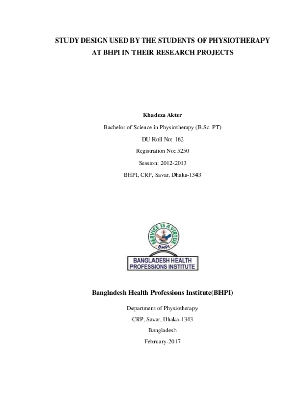 (PDF) Study design used by the students of physiotherapy at bhpi in ...