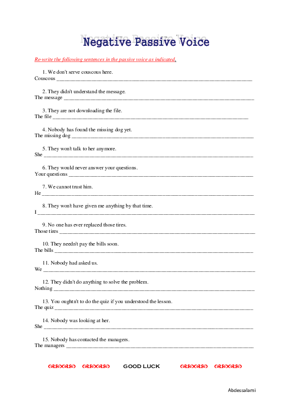 (PDF) Negative Passive Voice Quiz