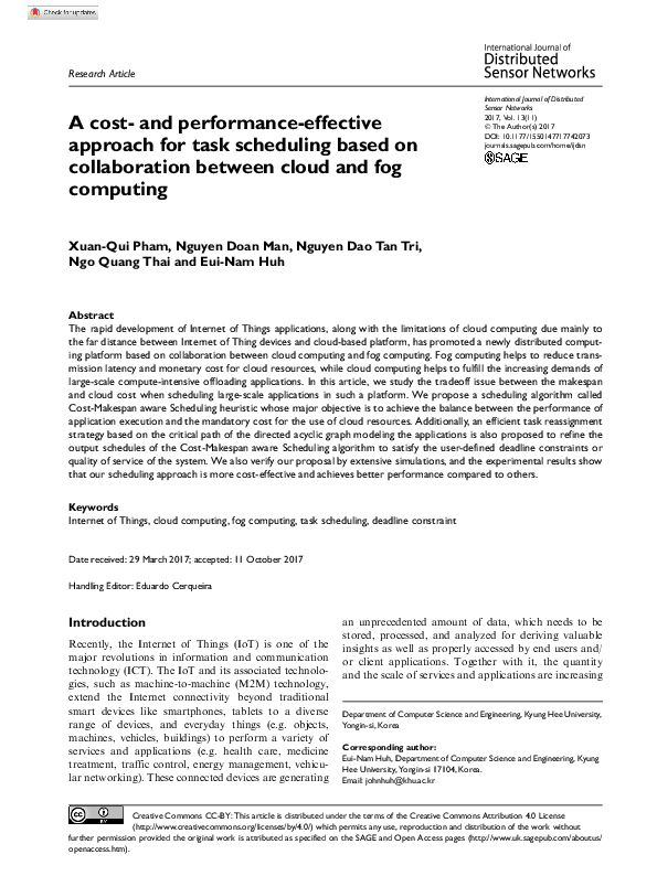 Pdf A Cost And Performance Effective Approach For Task Scheduling