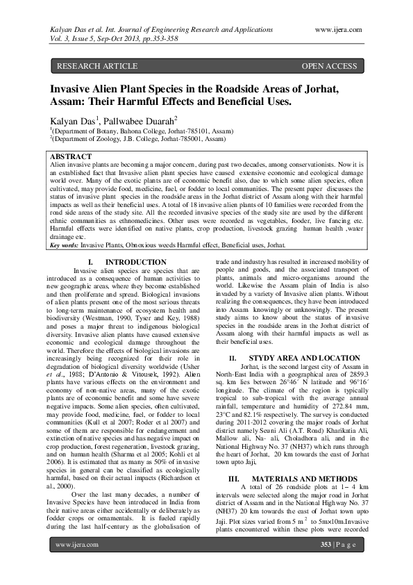 (PDF) Invasive Alien Plant Species in the Roadside Areas of Jorhat ...