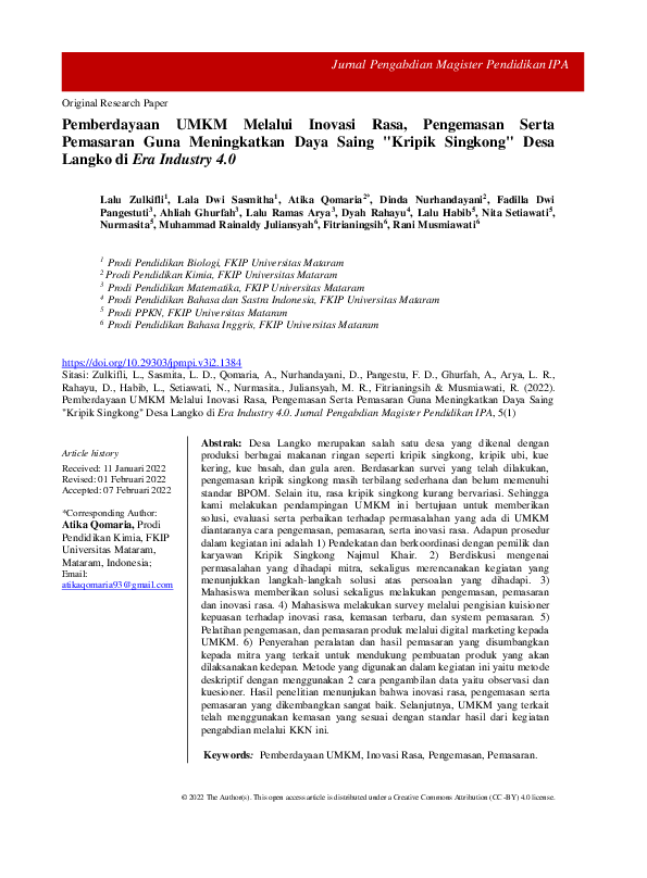 (PDF) Pemberdayaan UMKM Melalui Inovasi Rasa, Pengemasan Serta ...