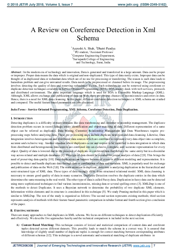 (PDF) A Review on Coreference Detection in Xml Schema