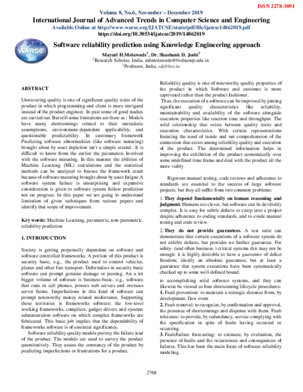 (PDF) Software reliability prediction using Knowledge Engineering approach