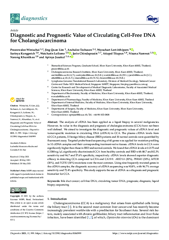 (PDF) Diagnostic and Prognostic Value of Circulating Cell-Free DNA for Cholangiocarcinoma