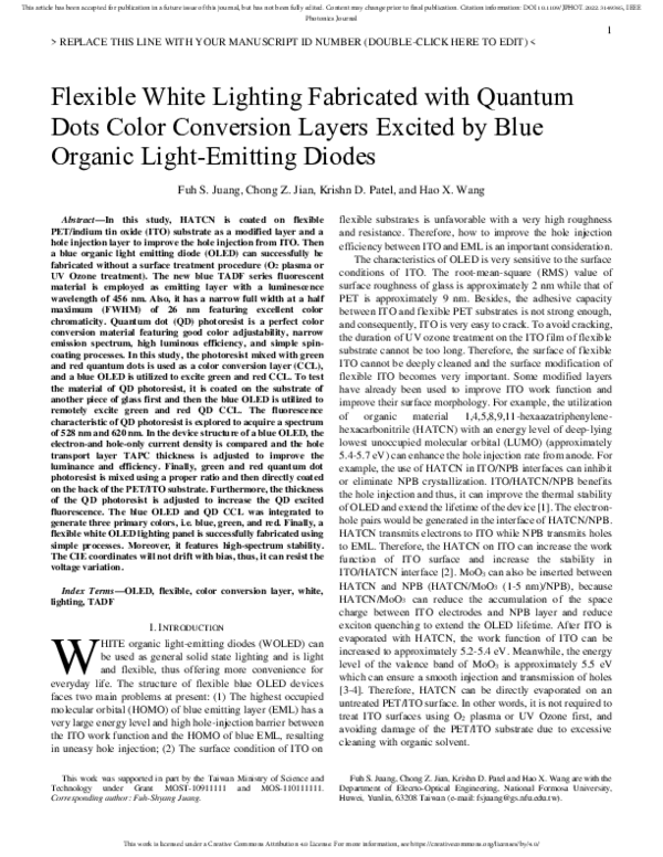 (PDF) Flexible White Lighting Fabricated with Quantum Dots Color ...