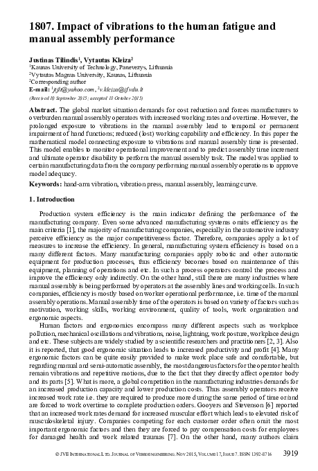 (PDF) Impact of vibrations to the human fatigue and manual assembly ...