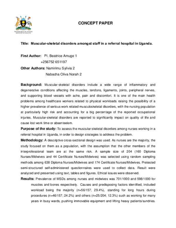 (PDF) Muscular skeletal disorders amongst staff in a referral hospital ...