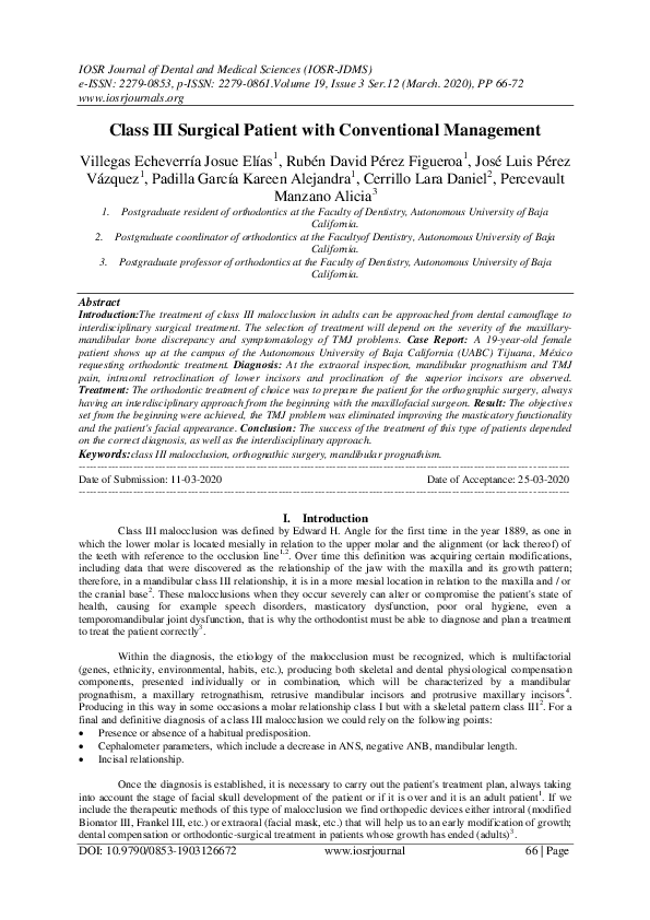 (PDF) Class III Surgical Patient with Conventional Management