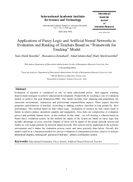 Pdf Applications Of Fuzzy Logic And Artificial Neural Networks In Evaluation And Ranking Of