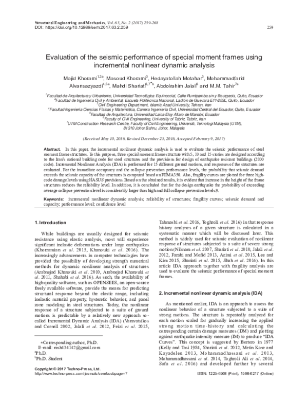 (PDF) Evaluation of the seismic performance of special moment frames using incremental nonlinear ...