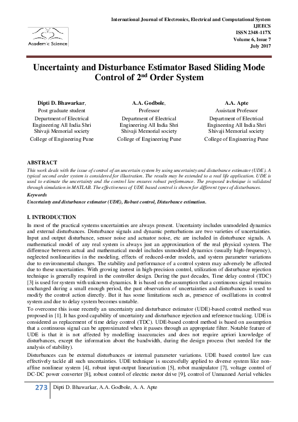 (PDF) Uncertainty and Disturbance Estimator Based Sliding Mode Control of 2nd Order System
