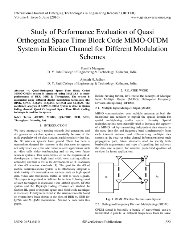 (PDF) Study of Performance Evaluation of Quasi Orthogonal Space Time Block Code MIMO-OFDM System ...