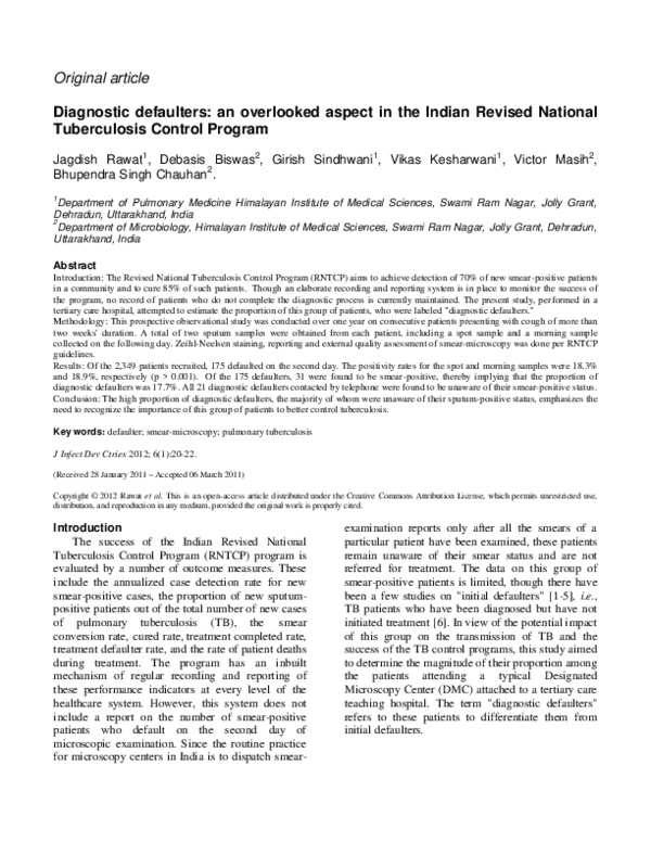 (PDF) Diagnostic defaulters: an overlooked aspect in the Indian Revised ...