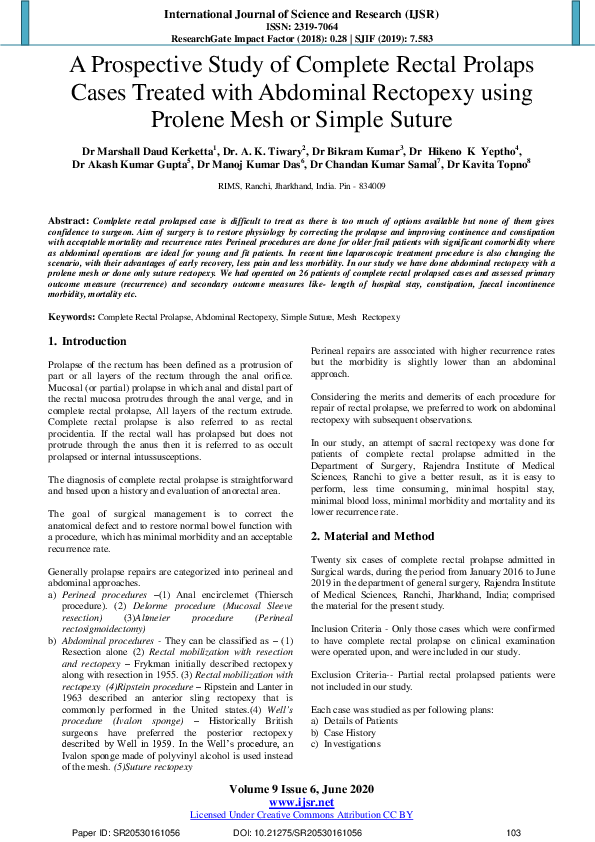 (PDF) A Prospective Study of Complete Rectal Prolaps Cases Treated with ...
