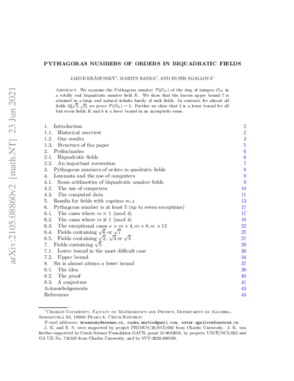 (PDF) Pythagoras numbers of orders in biquadratic fields