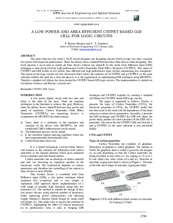 (PDF) A Low Power and Area Efficient Cntfet Based Gdi Cell for Logic Circuits