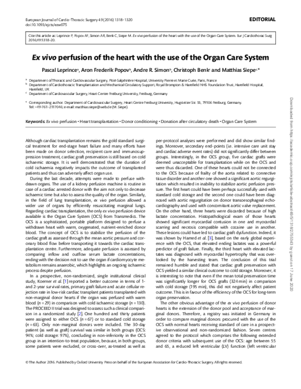 (PDF) Ex vivo perfusion of the heart with the use of the Organ Care System