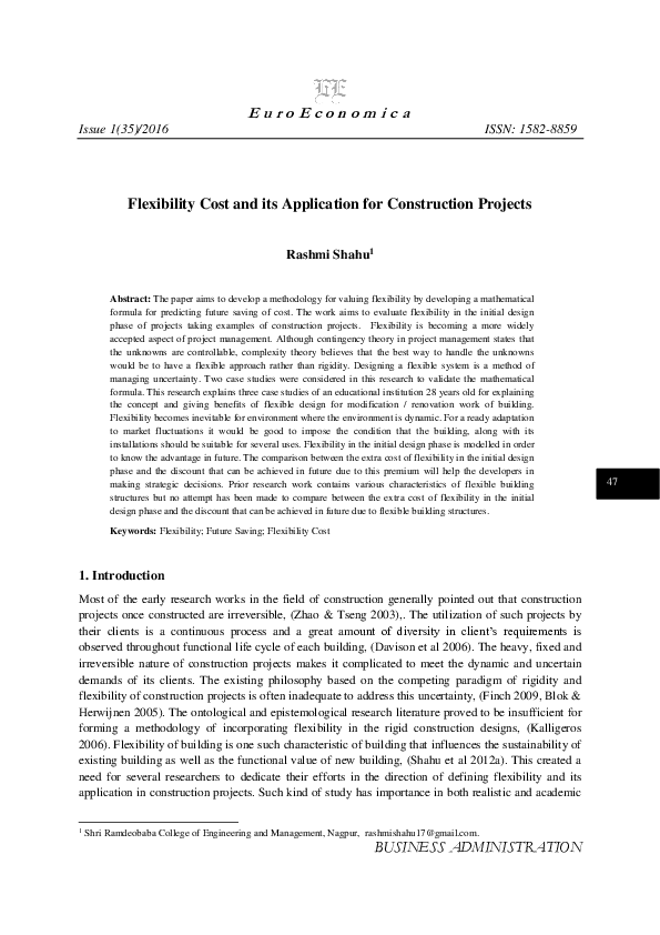 (PDF) Flexibility Cost and Its Application for Construction Projects