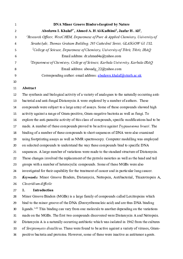 (PDF) DNA Minor Groove Binders-Inspired by Nature