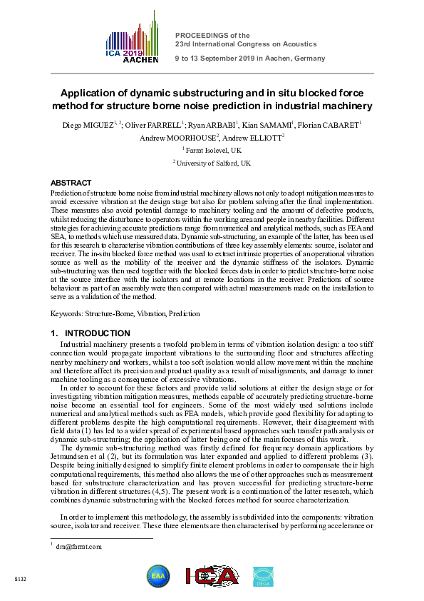 (PDF) Application of Dynamic Substructuring and in situ Blocked Force Method for Structure Borne ...