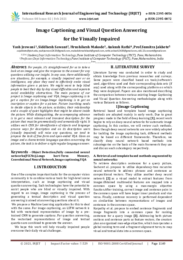 Pdf Image Captioning And Visual Question Answering For The Visually