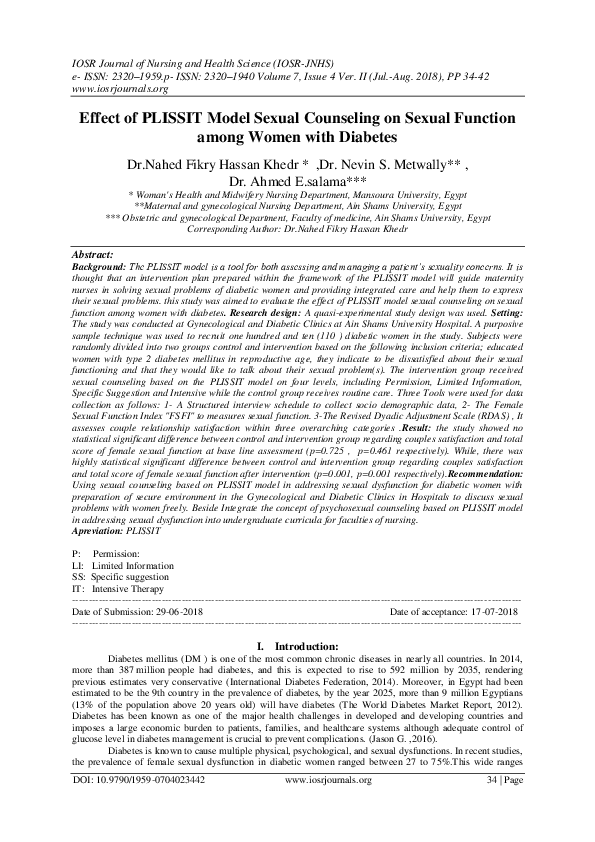 (PDF) Effect of PLISSIT Model Sexual Counseling on Sexual Function ...