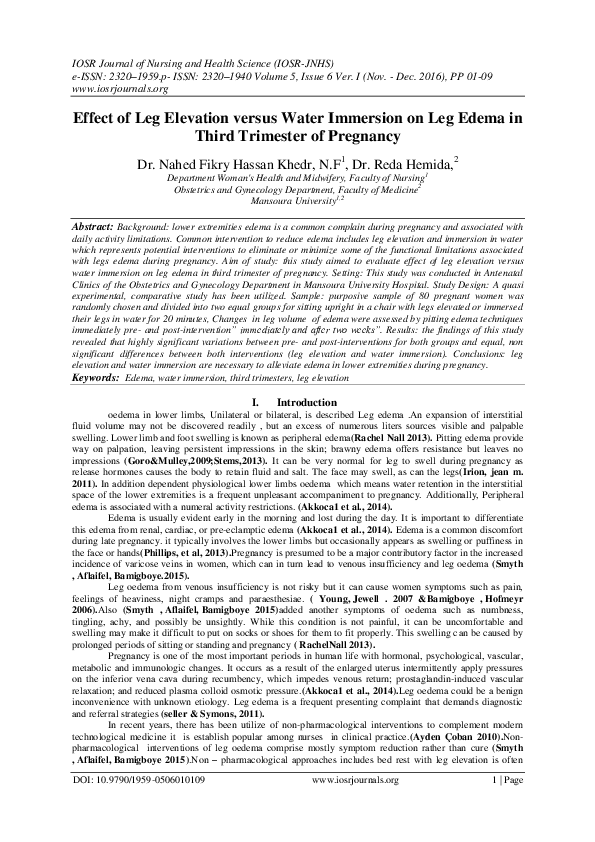 (PDF) Effect of Leg Elevation versus Water Immersion on Leg Edema in ...